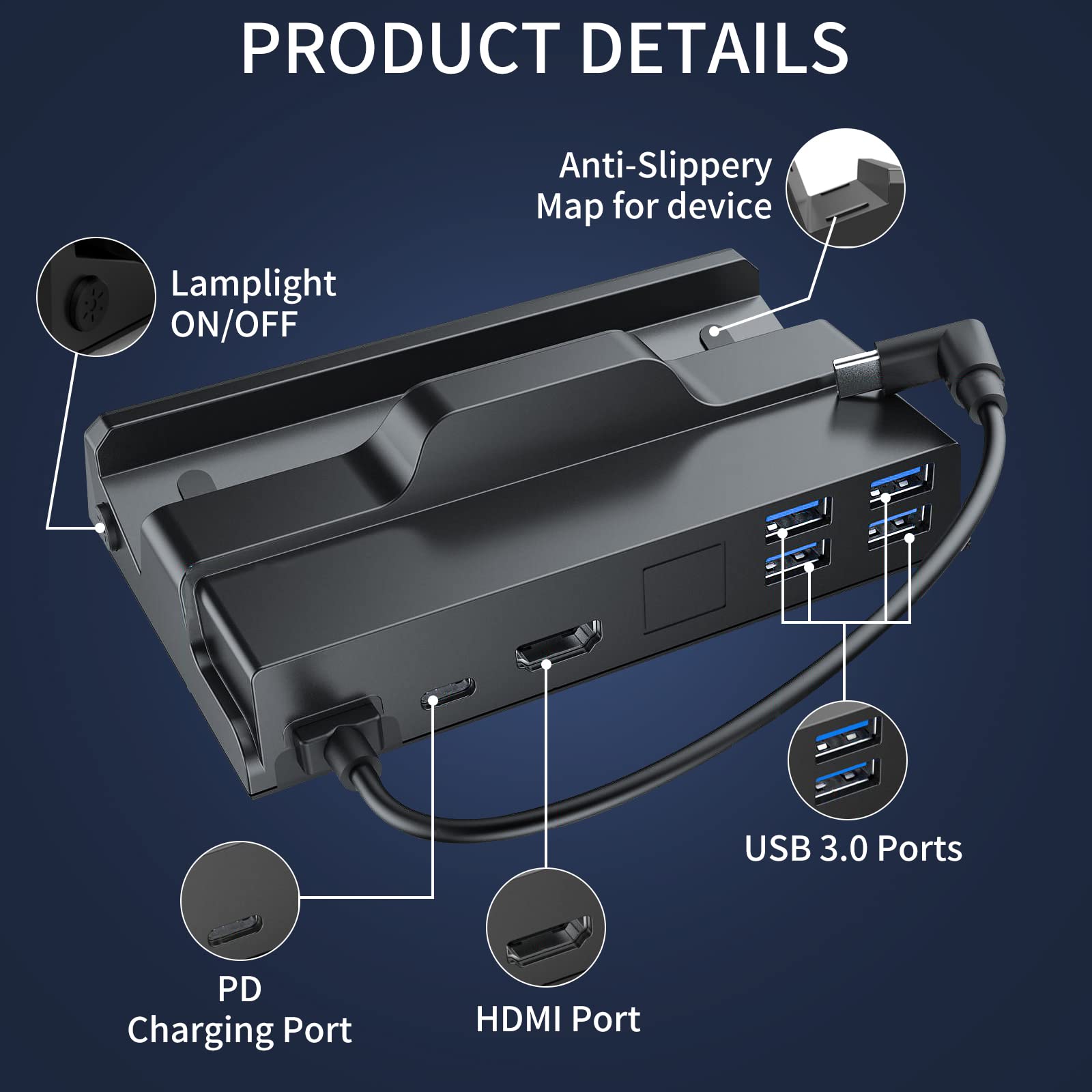 Docking Station for Steam Deck, SIKRO 6-in-1 Hub Steam Deck Dock Stand with 4 USB-A 3.0, HDMI, PD 3.0 Fast Charger USB-C, and Full Speed Charging USB-C Port Designed for Valve Steam Deck