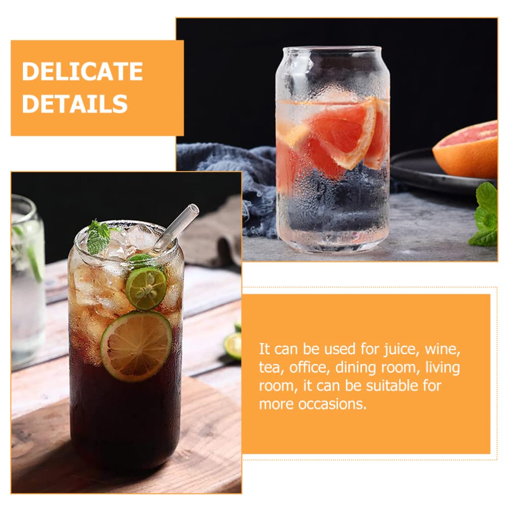 DOITOOL 2PCS Beer Can Glass with Lid and Straw, 18.6 oz Can Shaped Glass Cup with Lids ans Straw, Drinking Glass Cup with Glass Straw for Juice, Beer, Soda, Iced Drinks and Cocktails ( 550ml )
