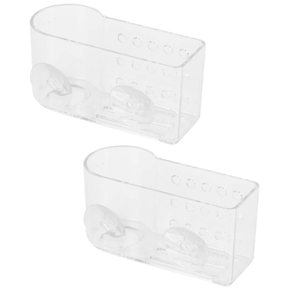 DOITOOL 2pcs Kitchen Sink Caddy Suction Cup Sponge Holder Plastic Sink Tray Soap Scrubber Brush Drying Rack Kitchen Draining Basket
