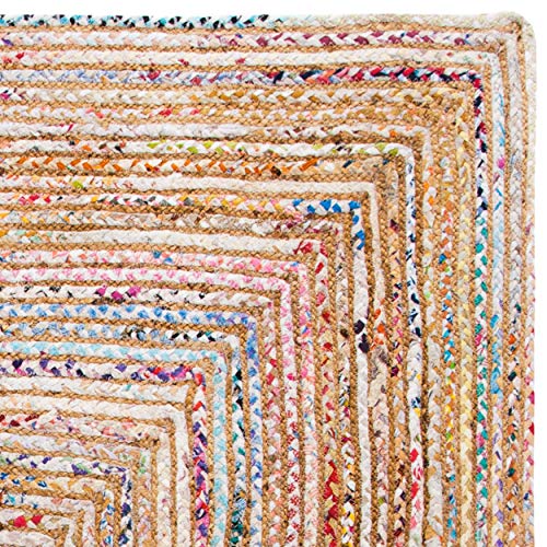 SAFAVIEH Cape Cod Collection Area Rug - 6' Square, Beige & Multi, Handmade Boho Braided Jute & Cotton, Ideal for High Traffic Areas in Living Room, Bedroom (CAP202B)