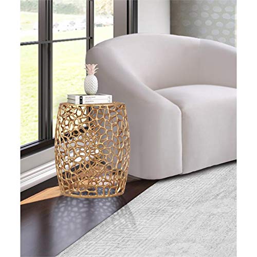 Meridian Furniture Priya Collection Modern | Contemporary Solid Aluminum Round Coffee Table & Priya Collection Modern | Contemporary Solid Aluminum Round End Table, 17.5" Wx17.5 Dx20 H, Gold