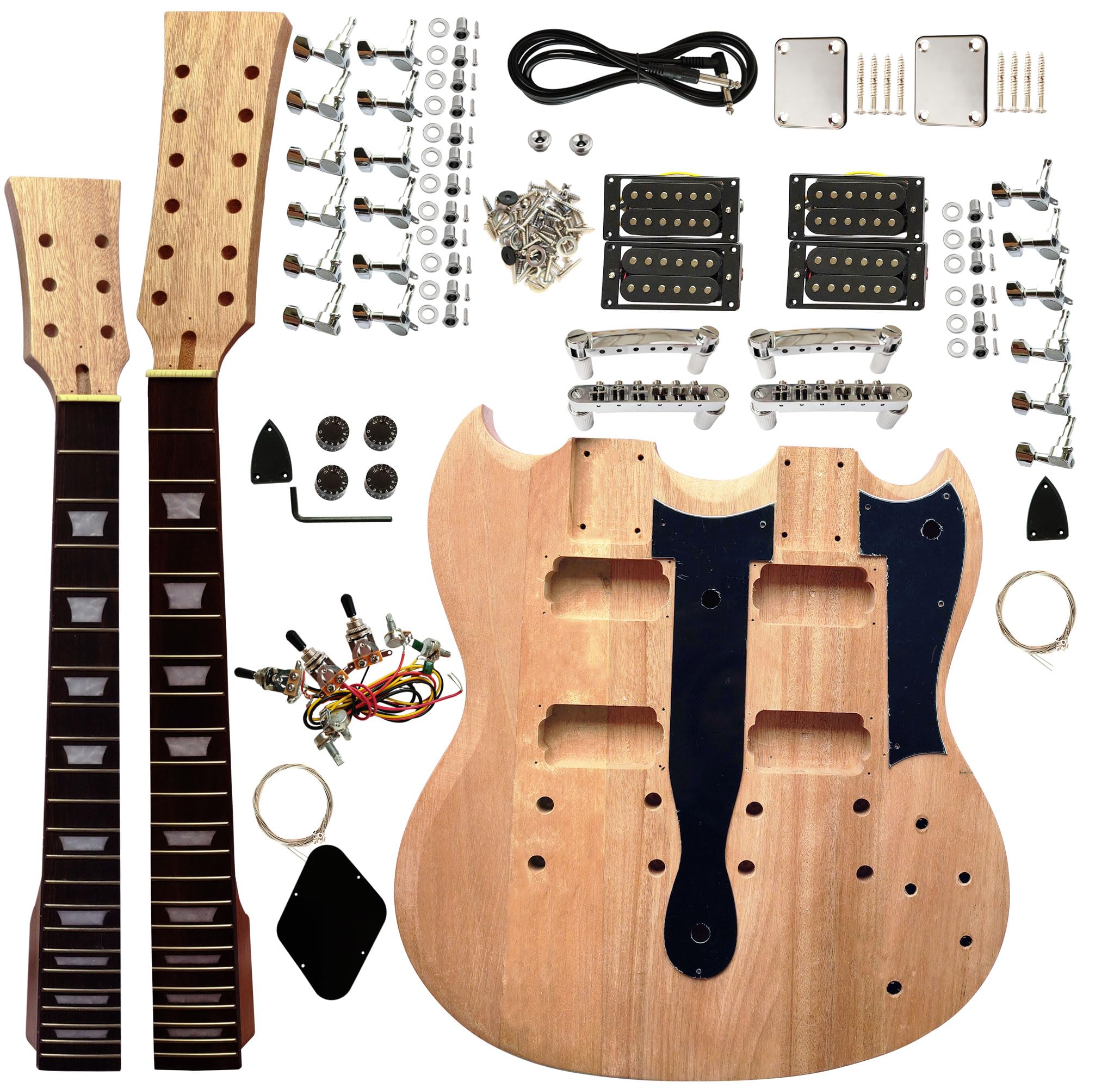 Double Neck Guitar Kits Beginner Kits 12 String Right Handed with Mahogany Body Mahogany Neck Rosewood Fingerboard Chrome Hardware Build Your Own Guitar.
