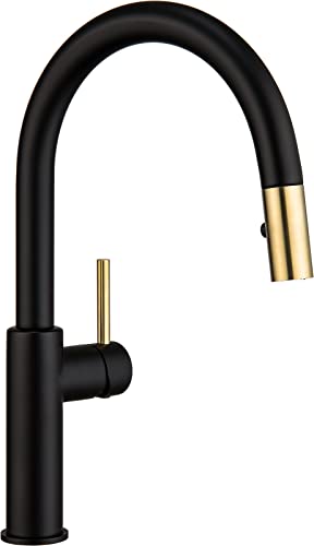 Darnok 79723BX Mia Black and Gold Kitchen Faucet with Pull Down Sprayer, 15.6-inch High-arc Magnetic Docking Kitchen Sink Faucet, Matte Black/Luxe Gold