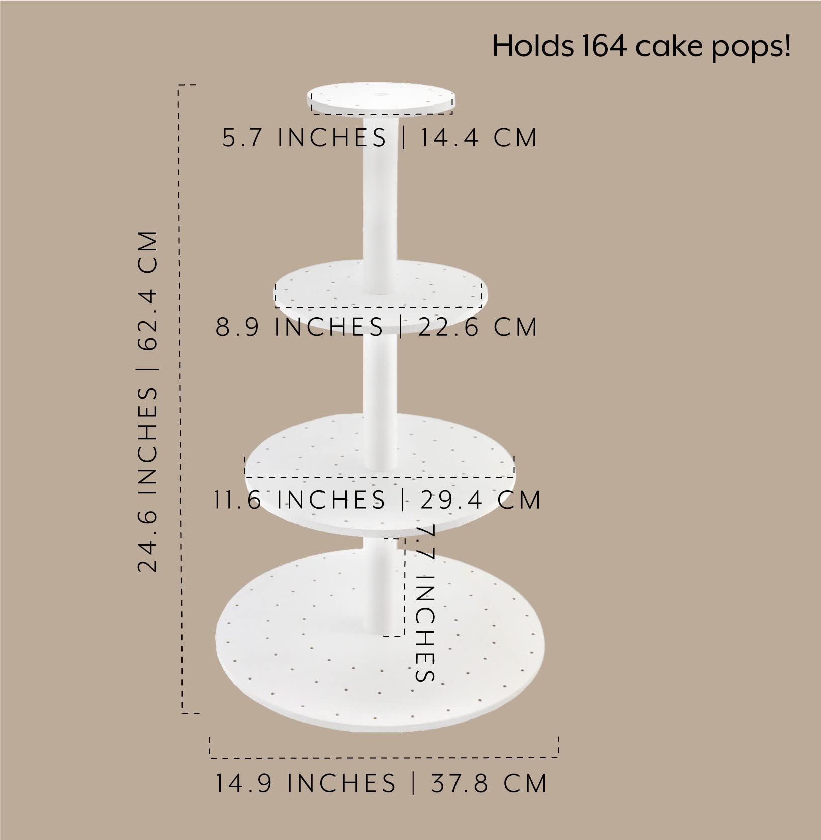 Darware Cake Pop/Cupcake Stand (4-Tiered); White Wooden Dessert Display for Parties and Special Events