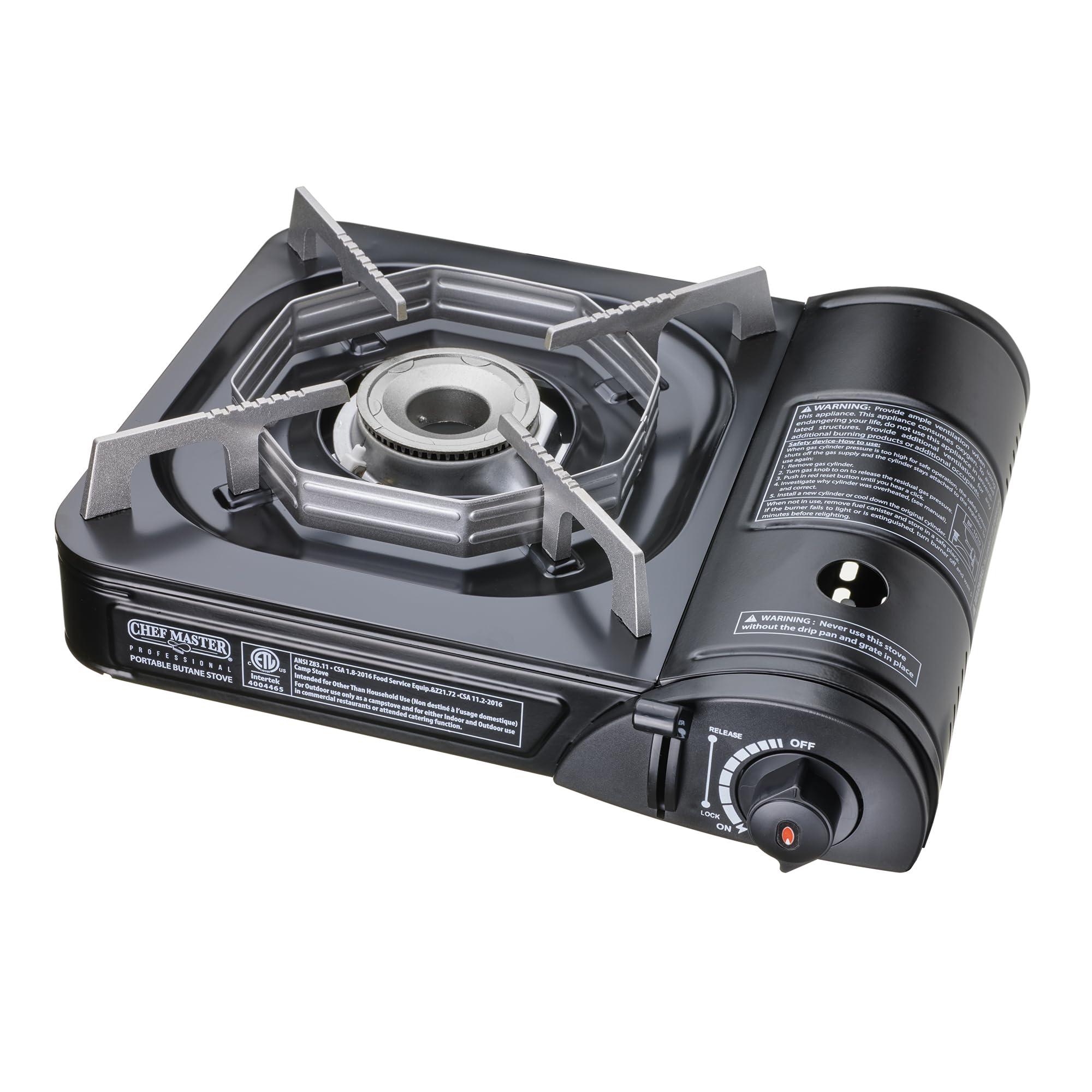 Chef Master 90027 Portable Butane Stove, Portable Gas Stove with Carrying Case, Portable Gas Grill, ETL Certified, Black