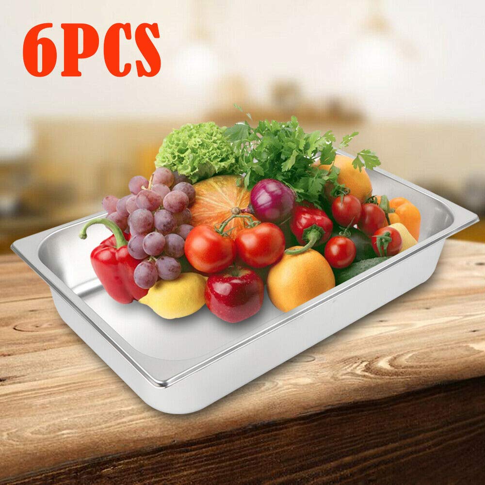 DYRABREST 6 PCS Full Size 2" Deep Stainless Steel Buffet Catering Pans for Hotels, Restaurant,Steam Table Pans/Hotel Buffet Pans kitchen,19.2''×13.3''×1.3''