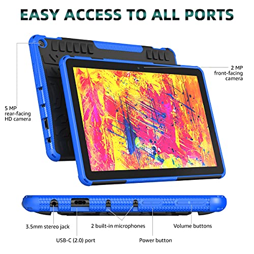 ROISKIN Dual Layer Heavy Duty Shockproof Impact Resistance Drop Proof Military Grade Kids Case with Kickstand for Fire HD 10 & HD10 Plus Case 11th Generation 2021, Not fit Lenovo Samsung case,Blue