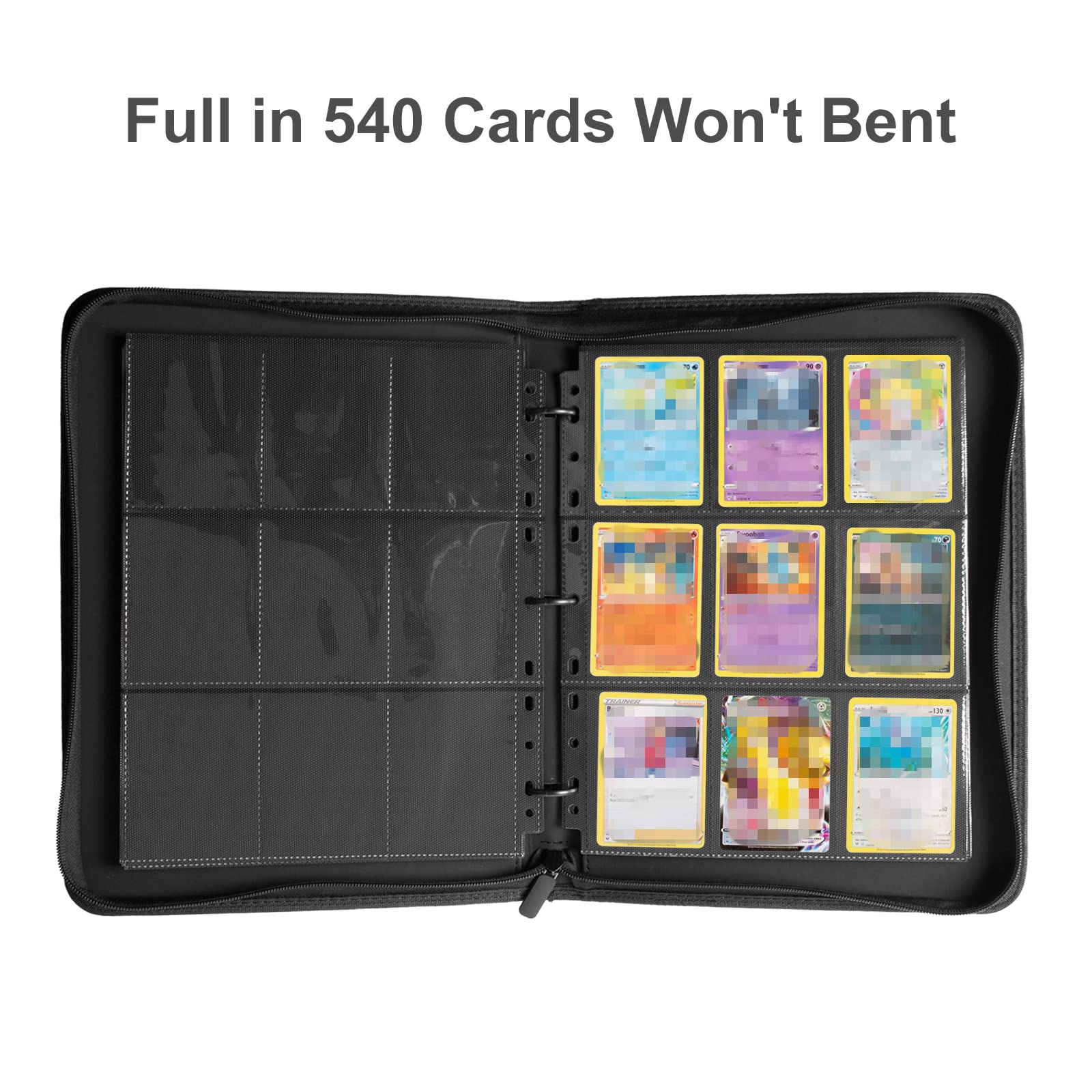 GEAoffice Card Binder - Large 9 Pocket Trading Card Album Folder with 30 Removable Sleeves- 540 Pockets Top Loading Collector Binder for Yugioh, TCG, MTG, Black