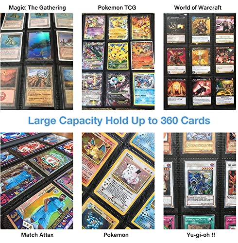 LIUDU Card Binder 9-Pocket,360 Pockets Game Cards with 20 Sleeves,Trading Card Collection Zipper Binder Holder for Kids Gifts (Black 360Pockets)