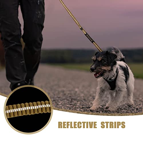 Raipult Heavy Duty Tactical Bungee Dog Leash, 4-6FT No Pull Dog Leash with Quick Release Carabiner, Reflective Shock Absorbing Leashes with Car Seatbelt for Medium Large Dogs,Khaki