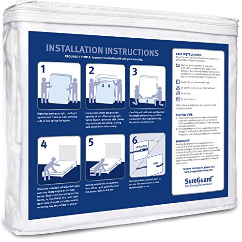 Queen Size SureGuard Box Spring Encasement - 100% Waterproof, Bed Bug Proof, Hypoallergenic - Premium Zippered Six-Sided Cover