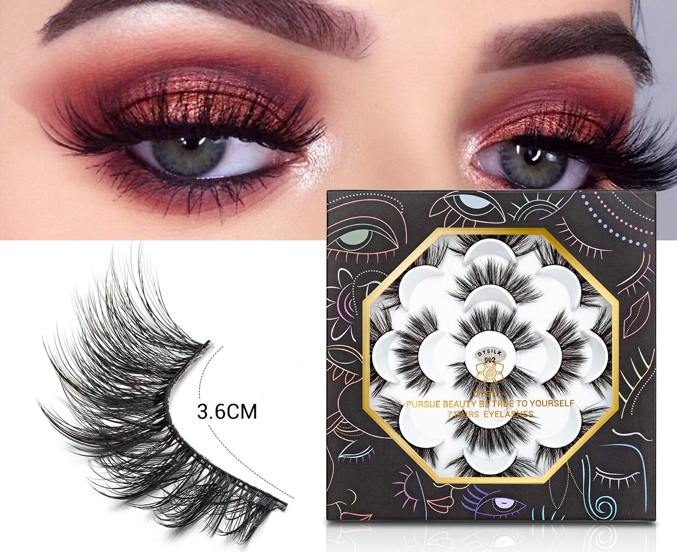 DYSILK Mink Lashes Fake Eyelashes - Wispy Lashes 7 Pairs Faux Mink Eyelashes 6D Lashes Natural Look PestaƱas Postizas Wispy Eyelashes Fluffy Lashes Reusable Dramatic Lashes |002