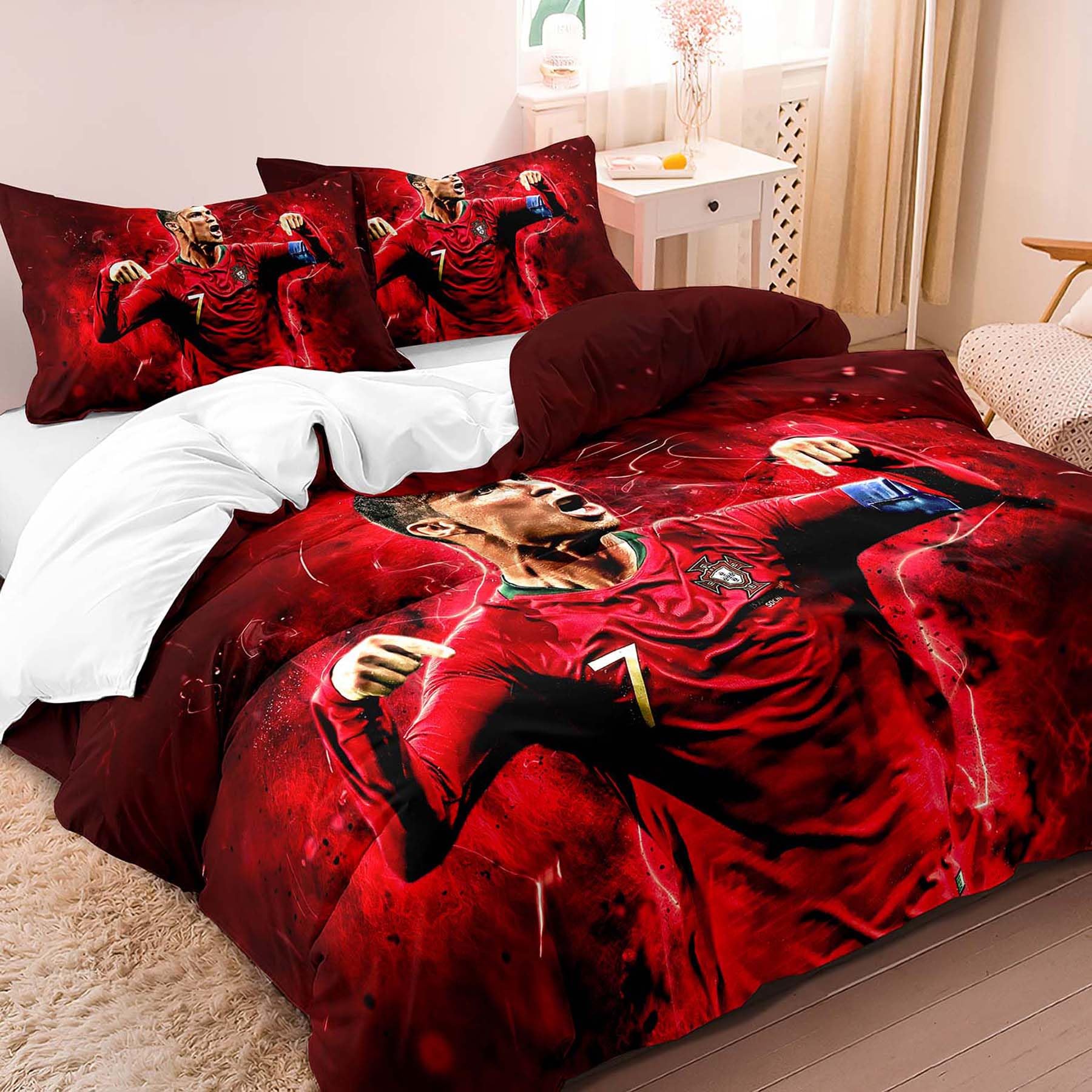 Generic Football Duvet Cover Full Microfiber Bedding Set 3PC Kids Comforter Cover Set, Lightweight Soft Zipper Breathable Closure - Duvet Cover Full 80""x90""