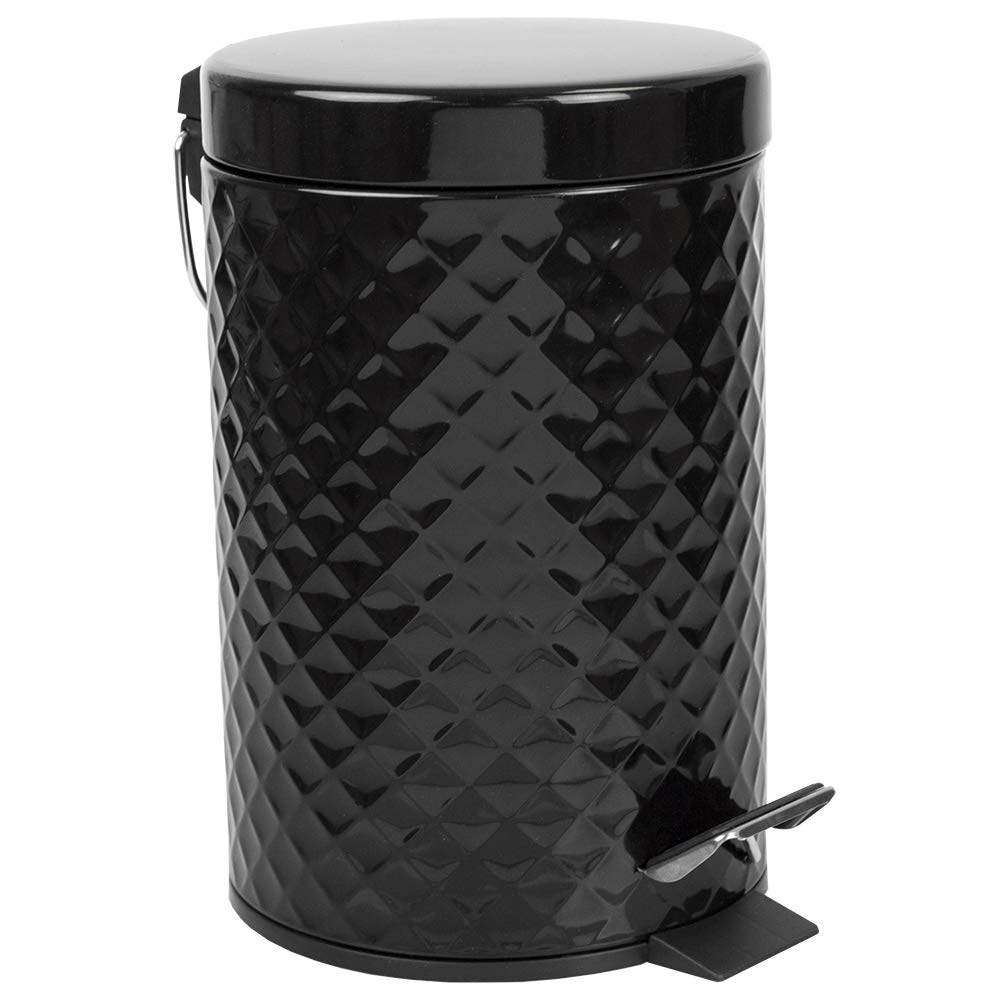Home Basics 3 Liter Pedal Activated Textured Small Steel Waste Bin, Black Soft Lid Closure, Removable Plastic Liner, and Portable Carrying Handle, (2PACK)