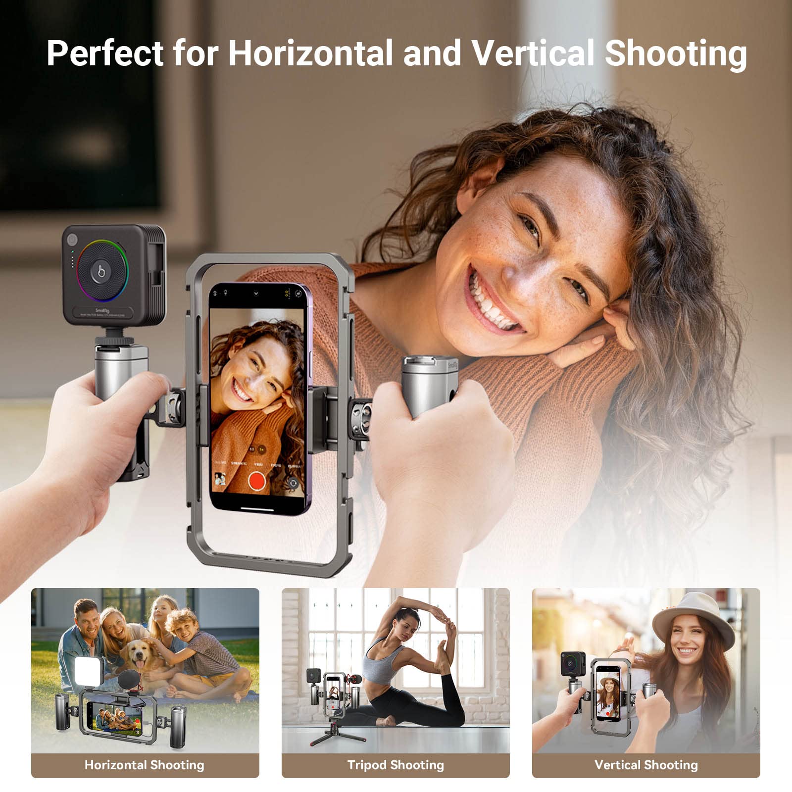 SmallRig Universal Smartphone Video Rig for iPhone 16 15 14 for Samsung, Filmmaking Vlogging Rig Aluminium Alloy Phone Video Cage Grip with Cold Shoe Mount for Videomaker Videographer