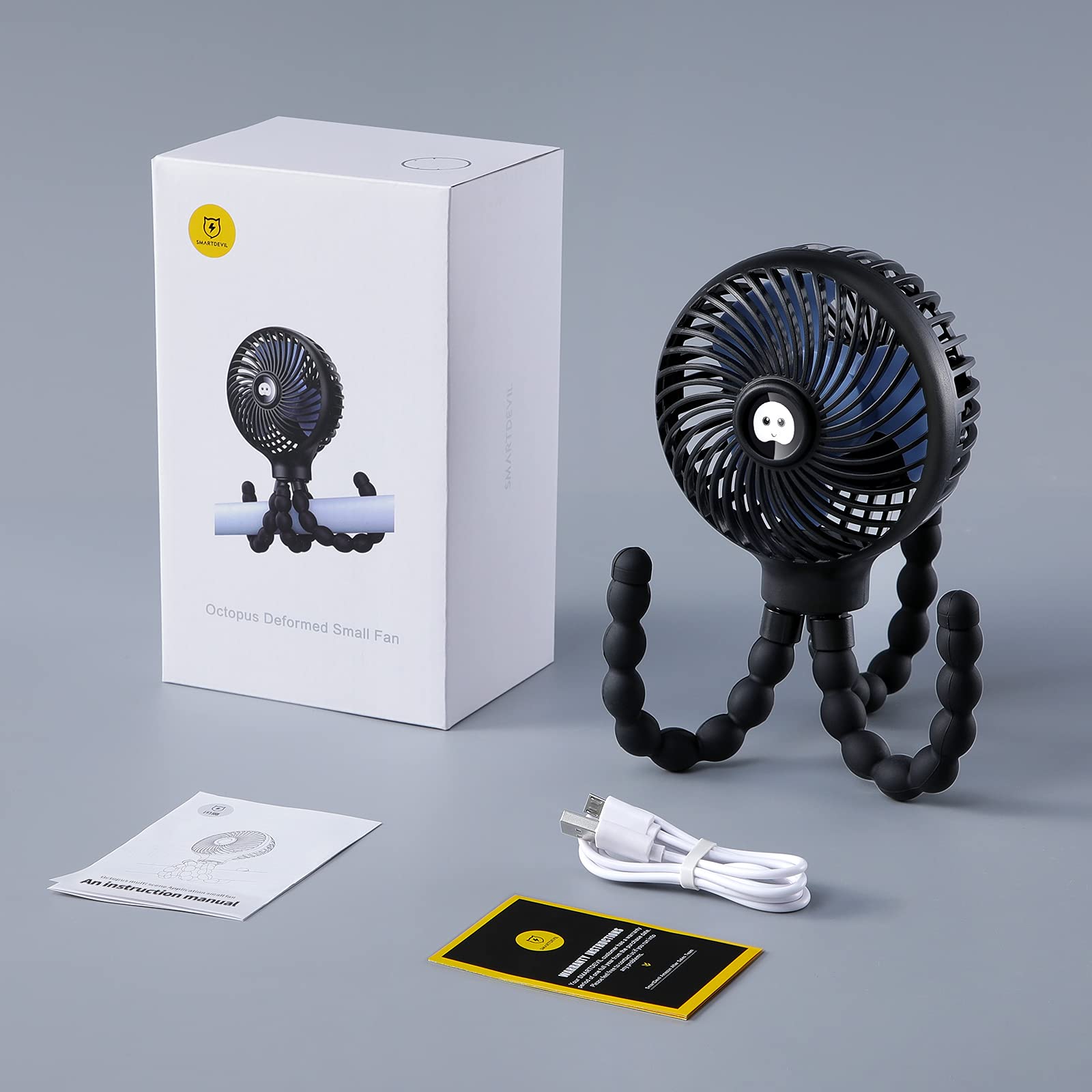 SMARTDEVIL Stroller Fan, 3000mAh Portable Clip on Stroller Fan for Baby, 3 Speed Battery Operated Personal Desk Fan with Flexible Tripod, Mini Handheld Fan for Car Seat, Treadmill, Camping (Black)