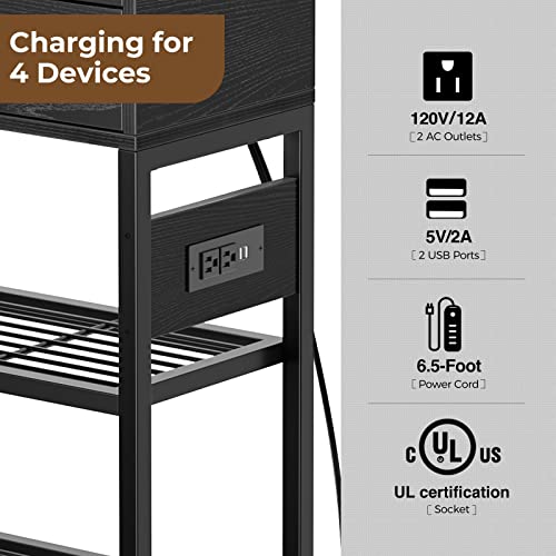 Rolanstar Entryway Table with Drawers,31.5β Entry Hallway Table with Charging Station Metal Storage Shelves,3-Tier Console Sofa Table Entry Stand with LED Lights for Couch, Entrance, Living Room