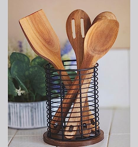 Emerson Ergonomics Wood and Metal Kitchen Utensil Holder Desk Organizer Multi-Purpose Counter Organizer