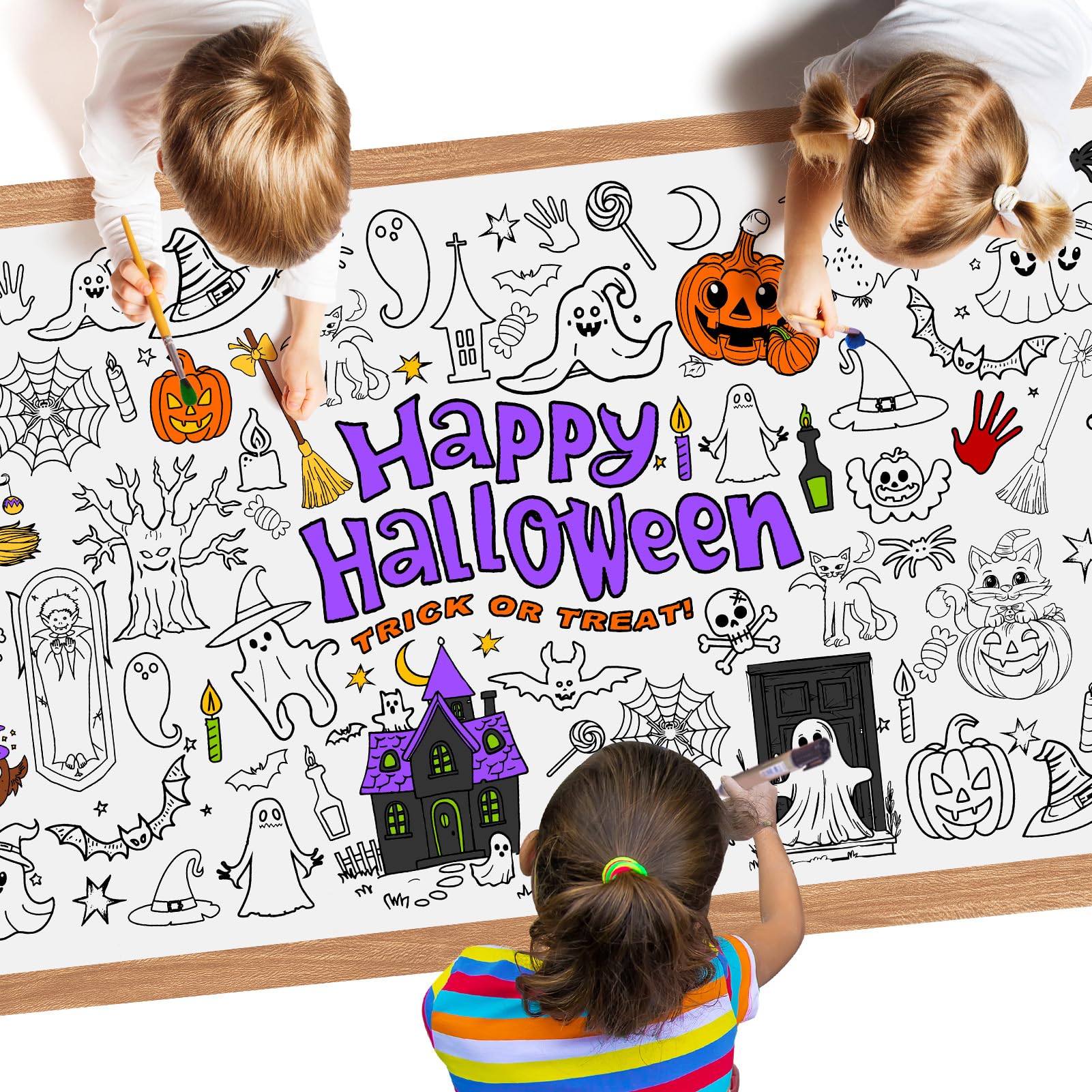 Halloween Giant Coloring Poster - 1 Pack Large Happy Halloween Coloring Table Cloth for Kids, Jumbo Paper Coloring Tablecloth for Gifts Activities Games Halloween Party Favors Supplies, 30 x 72 Inch
