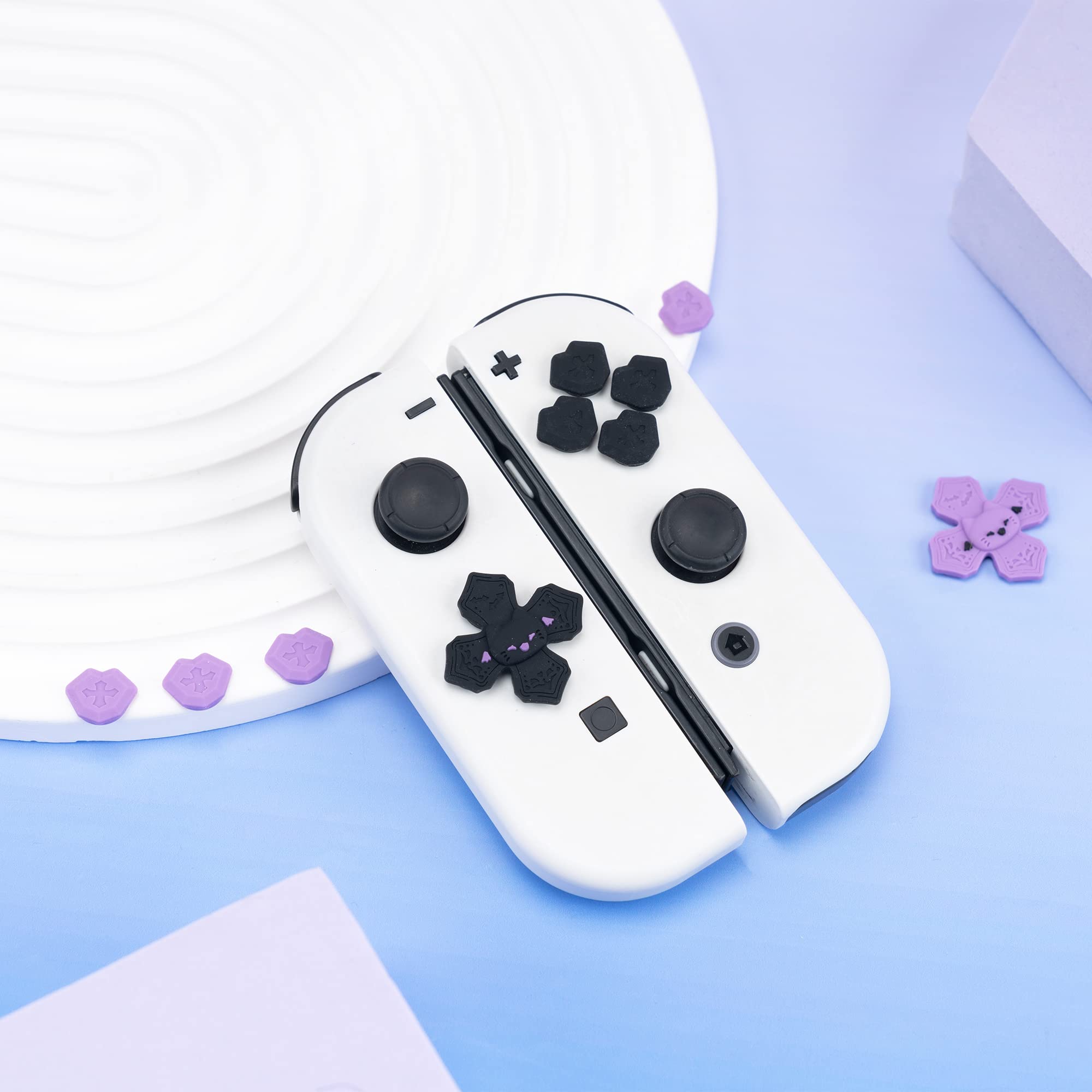 GeekShare Halloween Silicone Pastel Cross D-Pad Button Caps Set - ABXY Key Buttons Sticker Compatible with Nintendo Switch/OLED Joy-Con (Spooky Cat)