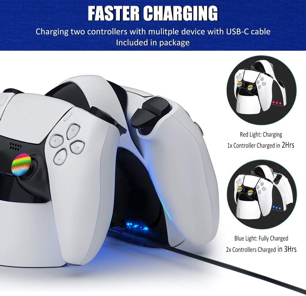 CONNYAM Fast Charging Station Compatible with PS5 Controller, Dual Controller Charger Stand Dock Replacement for Sony Playstation 5 Wireless Controller with LED Indicators