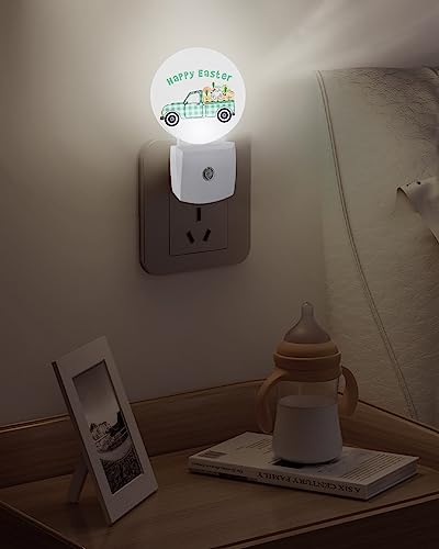 Night Light Plug into Wall, LED Nightlights Happy Easter Green Plaid Truck Pull Eggs and Bunny Small Nightlight Auto Dusk-to-Dawn Sensor Lamp LED Night Lights for Kid's Bedroom, Bathroom
