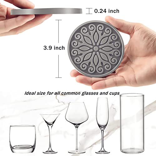 Qusum Coasters for Drinks,Resistant Reusable Silicone Coasters with Holder,Set of 6 - Great Gift for Birthday, Housewarming, Room Decor, Holiday Party, Bar Coasters(Grey), 1grey