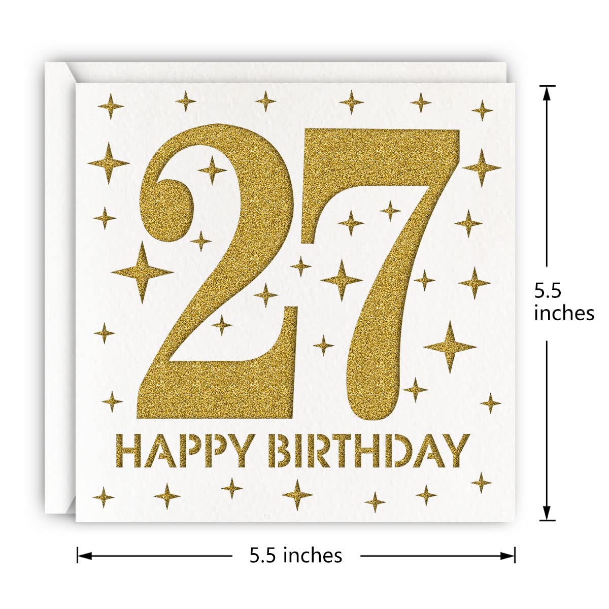 MAGJUCHE Gold 27th Birthday Card, Laser Cut Glitter Woman Man Age 27 Gift For Daughter, Sister