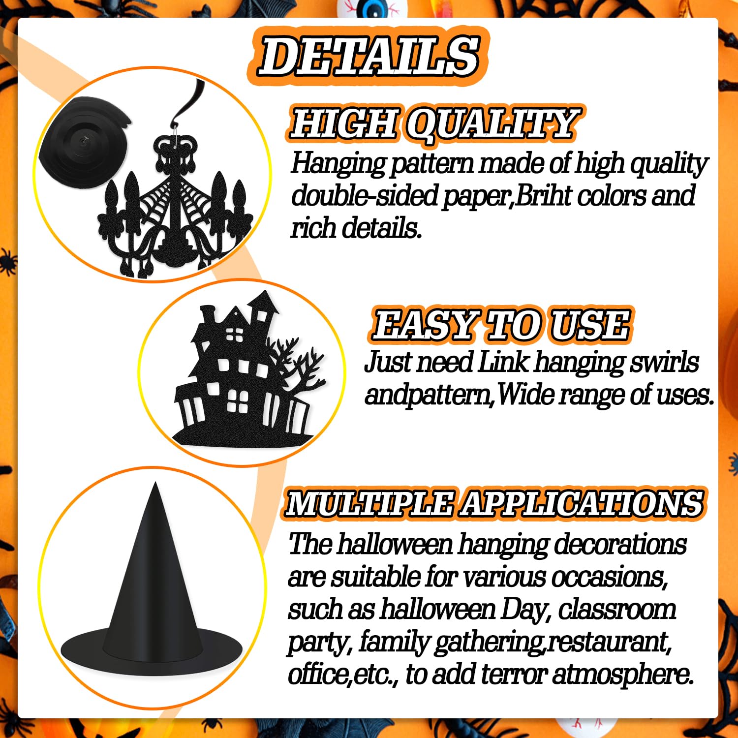 Levvcirki 35 PCS Halloween Party Decorations Hanging Swirl with Horror Pattern Witches Hat Black Creepy Cloth for Halloween Scary Theme Party Supplies