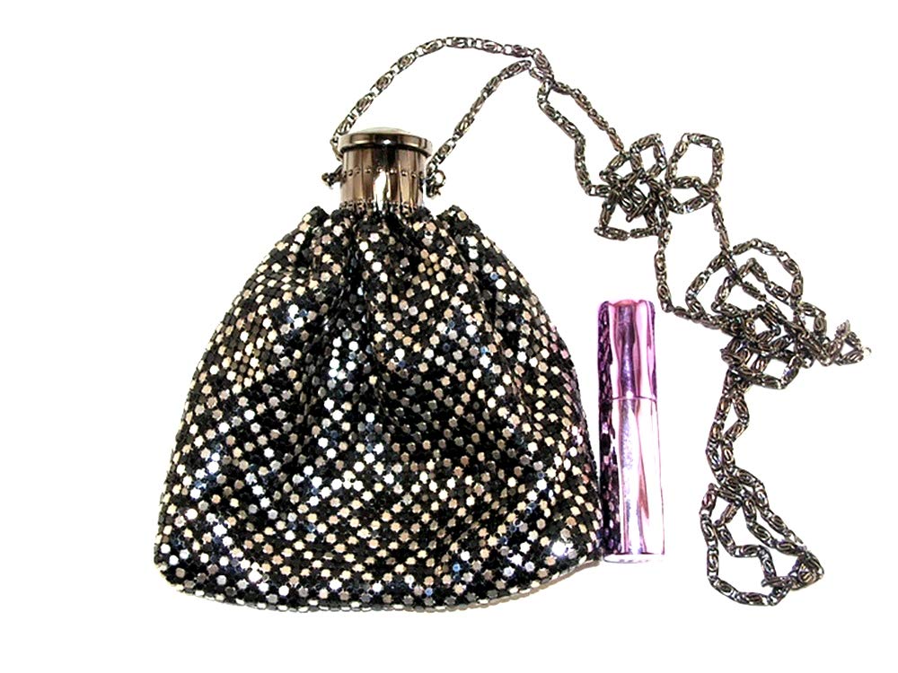 XXX-Small Vintage Evening Purse Metal Mesh Gatsby Bag for Cocktail Party Prom Wedding Banquet Black With Silver