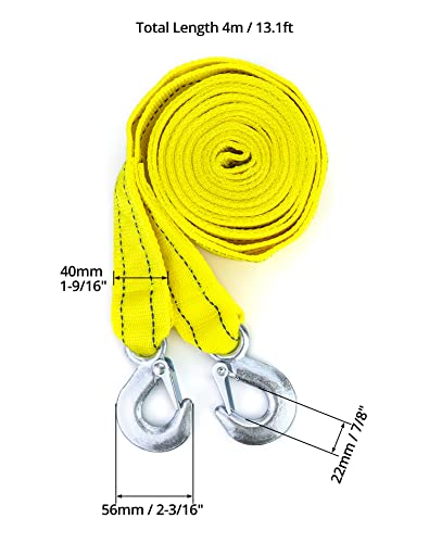 QWORK Tow Strap, | 1.8" x 13' | 11000 lb Capacity, Heavy Duty Towing Strap with Safety Hook, Trailer Rope Unloader for Vehicle Recovery, Towing, Stump Removal, etc