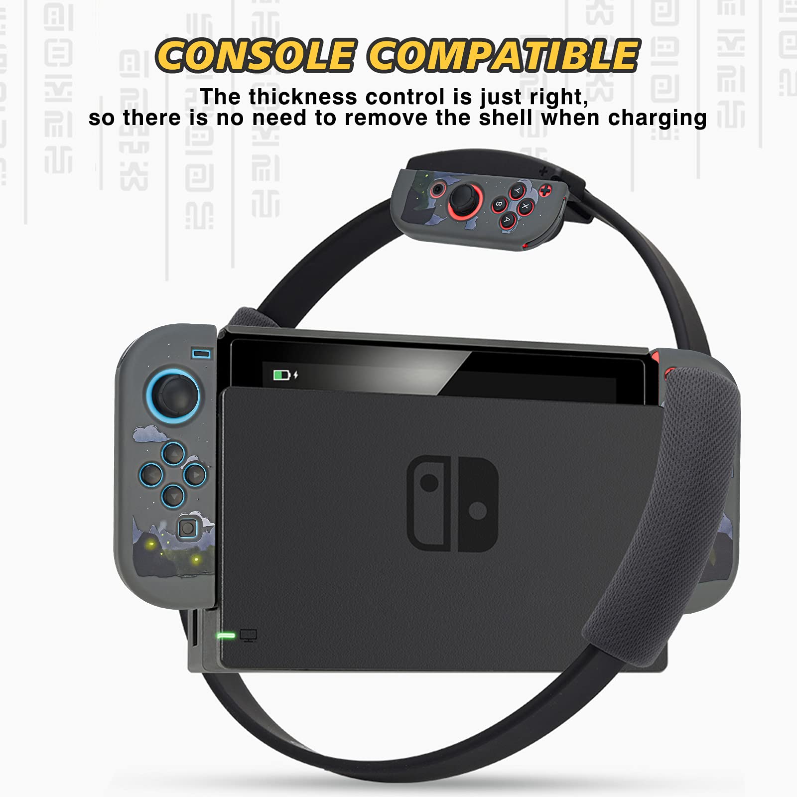 DLseego Dockable Protective Case Compatible with Switch, Soldier Wolf Pattern Cover Case with Anti-Scratch and Shock-Absorption Design with 2 pcs Thumb Grips - Monster Hunter