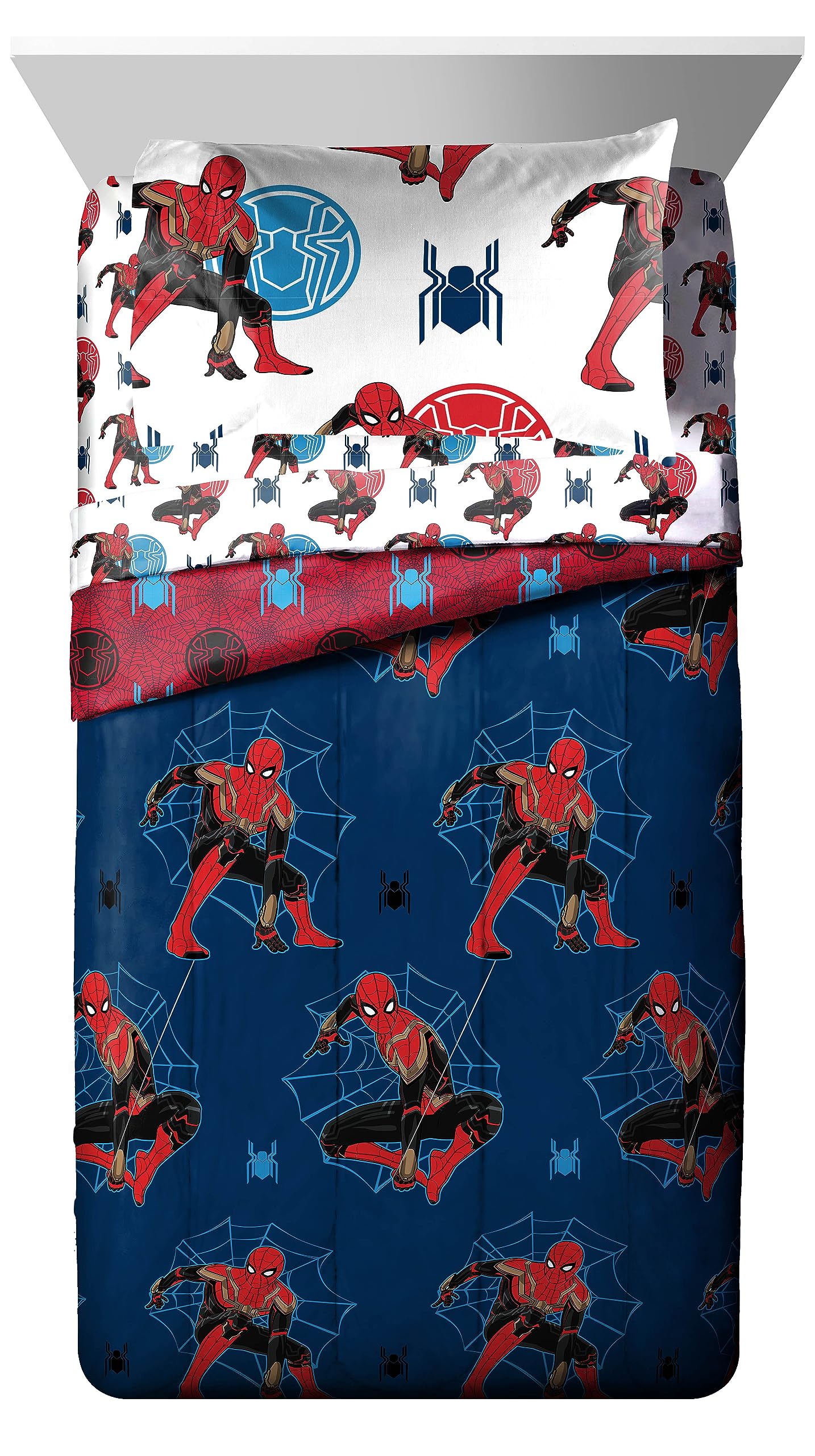 Jay Franco Marvel Spiderman Full Comforter Set - 5 Piece Bedding Includes Sheet Set & Pillow Covers - Super Soft Friendly Neighbor Microfiber Bed Set