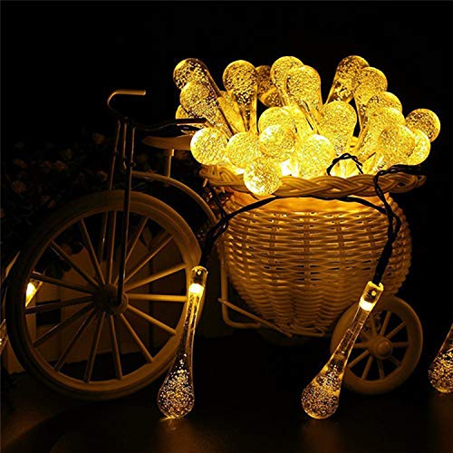 SNOMYRS Solar String Light Outdoor 21 Ft 30 Led Water Drop Solar Powered Lights with 8 Modes Waterproof Crystal Lights for Patio Garden Yard Tree Wedding Party Home Porch Decor (Warm White)