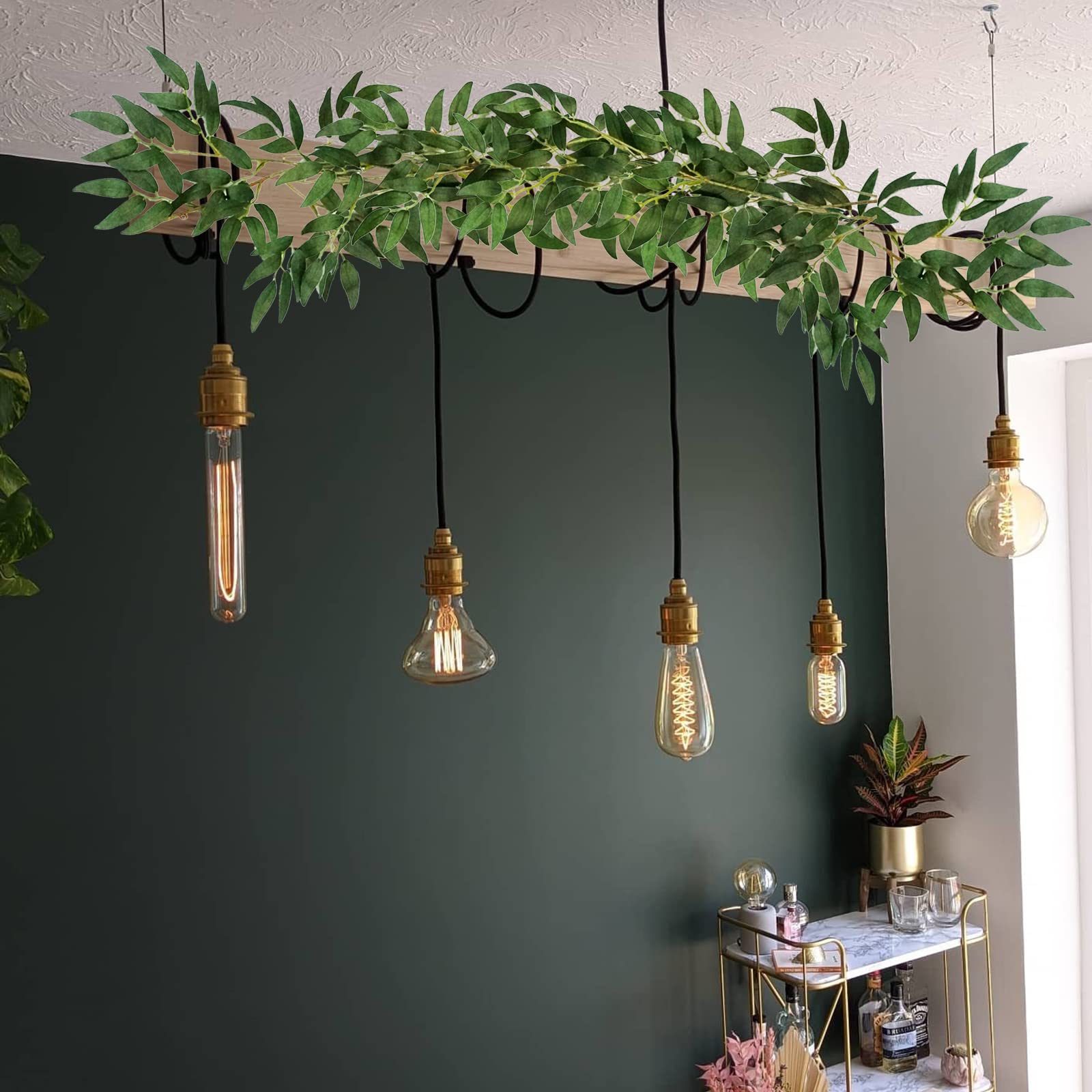 Uieke 3pcs 17.7ft Artificial Vines Fake Greenery Garland Willow Leaves with Total 60 Twigs Stems Hanging Plants String for Indoor Wedding Party Home Garden Wall Garden Decoration