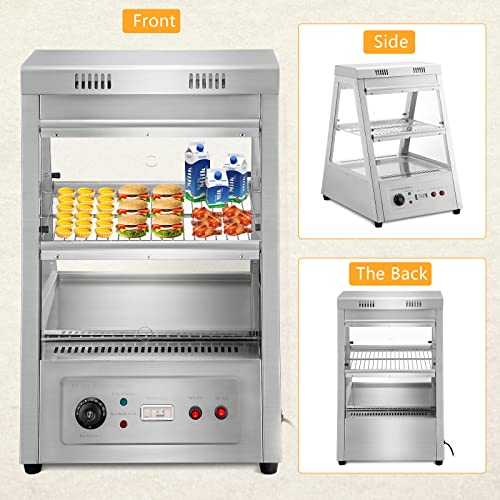WSSEY Commercial Food Warmer Display, Countertop Pizza Warmers Display Pastry Patty Warmer,Stainless Steel Heated Cabinetsuitable for Restaurants,2-Tier 110V