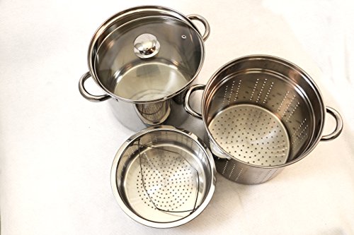 EXCELSTEEL 4 Piece 18/10 Stainless Steel Multi-Cookware Set With Encapsulated Base, 12 Qt