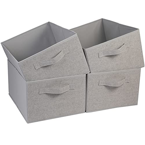 JAKAGO Fabric Storage Bins set of 4 Rectangle Storage Baskets with Handle Foldable Closet Organizer for Clothes Towel Toys Books Collapsible Clothing Container for Shelves Bedroom Playroom (High-Gray)