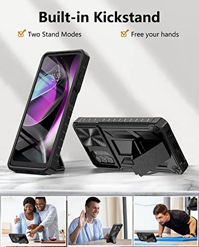 WTYOO for Motorola Moto-G-5G 2022 Case: Military Grade Shockproof Protection Cover with Kickstand | Matte Textured Rugged Protective TPU & Drop Proof Sturdy Phone Case Black