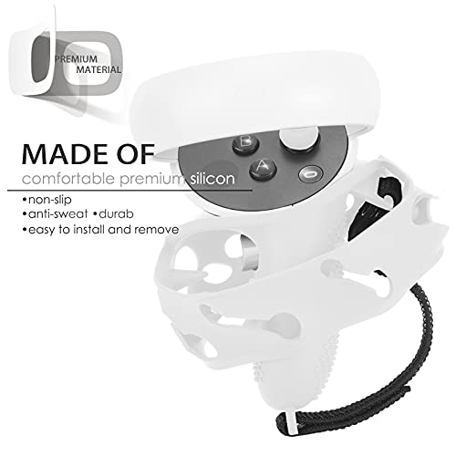 Controller Cover for Quest 2 Silicone Halo Strap VR Grip Protective Shell with Dumbbell Shape Holes & Cool Spikes Anti Shock Anti-Slip Anti Scratch No Signal Block Quest 2 Accessories (White)