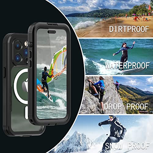 Nowvnvuy iPhone 14 Pro Max Waterproof Case with Screen Protector, Full Body Heavy Duty Protection Magnetic Case, Shockproof, Dustproof, Snowproof Case for iPhone 14 Pro Max 6.7 Inch (Black)