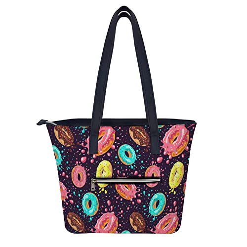 Donut Pink Chocolate Women's Tote Bag PU Leather Shoulder Bag Handbags Purse For Work Shopping Travel