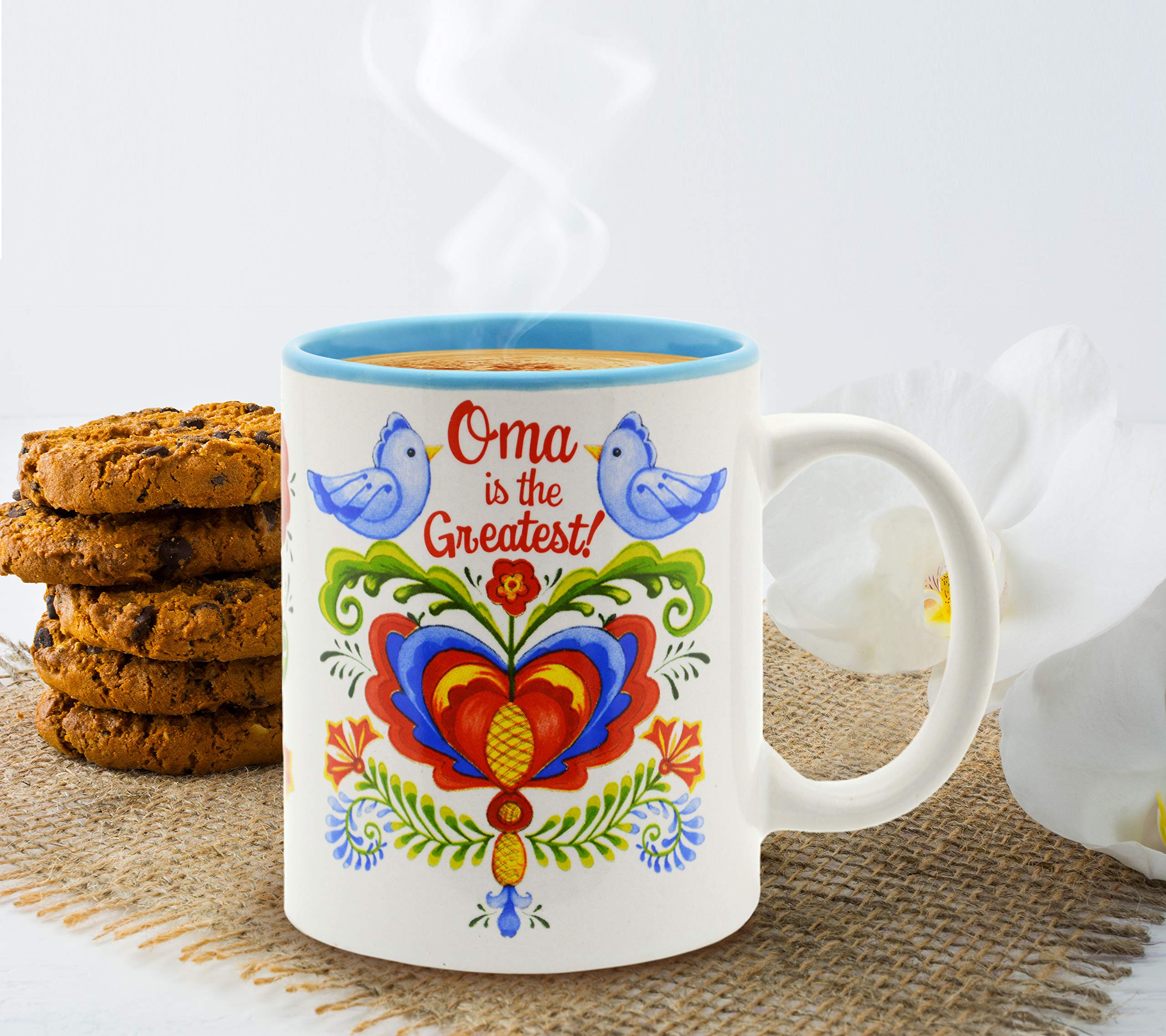 E.H.G | Essence of Europe Gifts - 12 oz. Ceramic Coffee Mug, Oma is the Greatest Design - Multicolor Ceramic Mug, German or Dutch Grandma - Premium Quality Coffee Mug - Multicolor