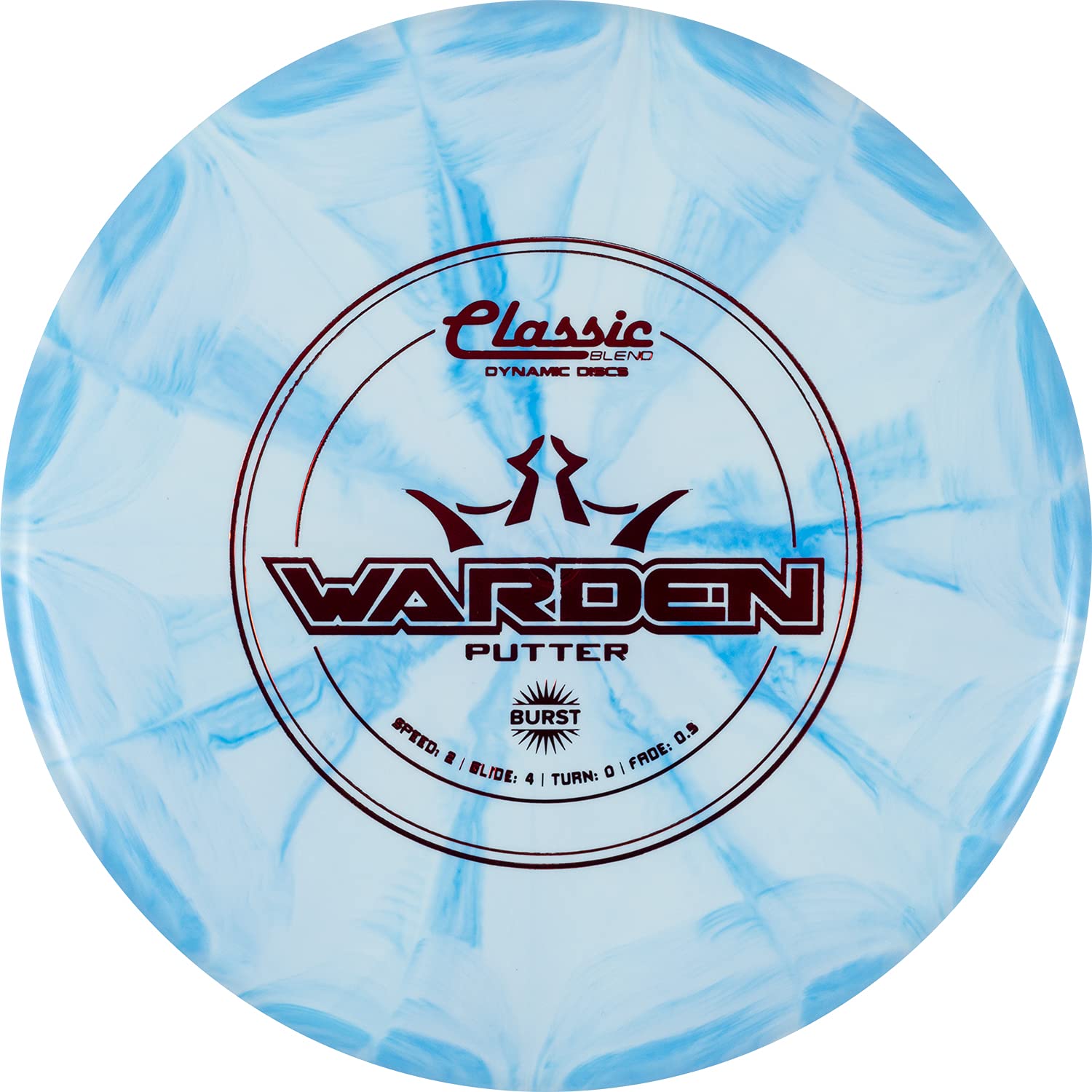 Dynamic Discs Classic Blend Burst Warden Disc Golf Putter | Beadless Frisbee Golf Putter | Neutral Flying Golf Disc | Burst Pattern and Stamp Colors Will Vary (Blue)
