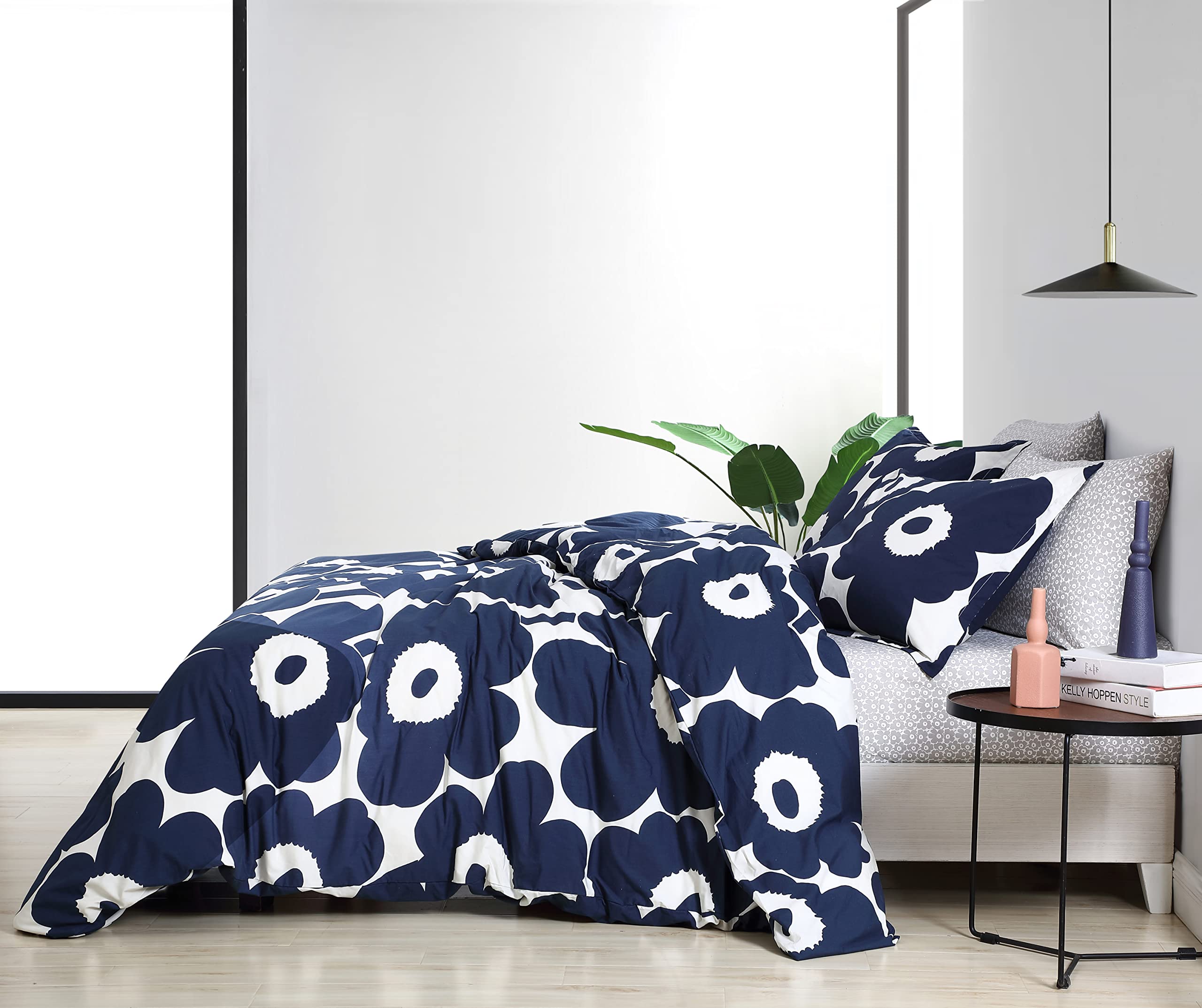 MARIMEKKO - Queen Duvet Cover Set, Cotton Bedding with Matching Shams & Botton Closure, All Season Home Decor (Unikko Indigo, Queen)