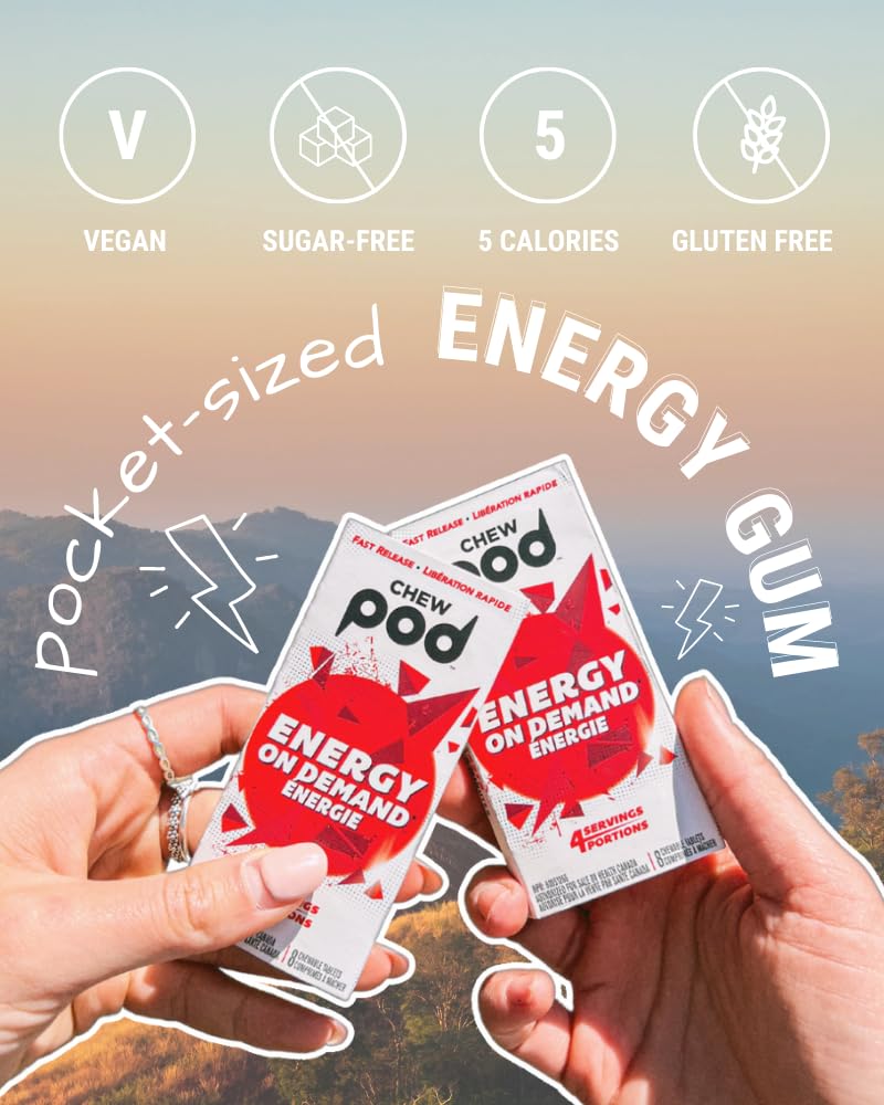 Chewpod Energy Gum - COMING BACK SOON - 100mg Caffeinated Chewing Gum for Running, Workouts, and Staying Awake & Alert - Fast Acting, Sugar Free Alternative to Coffee and Energy Drinks