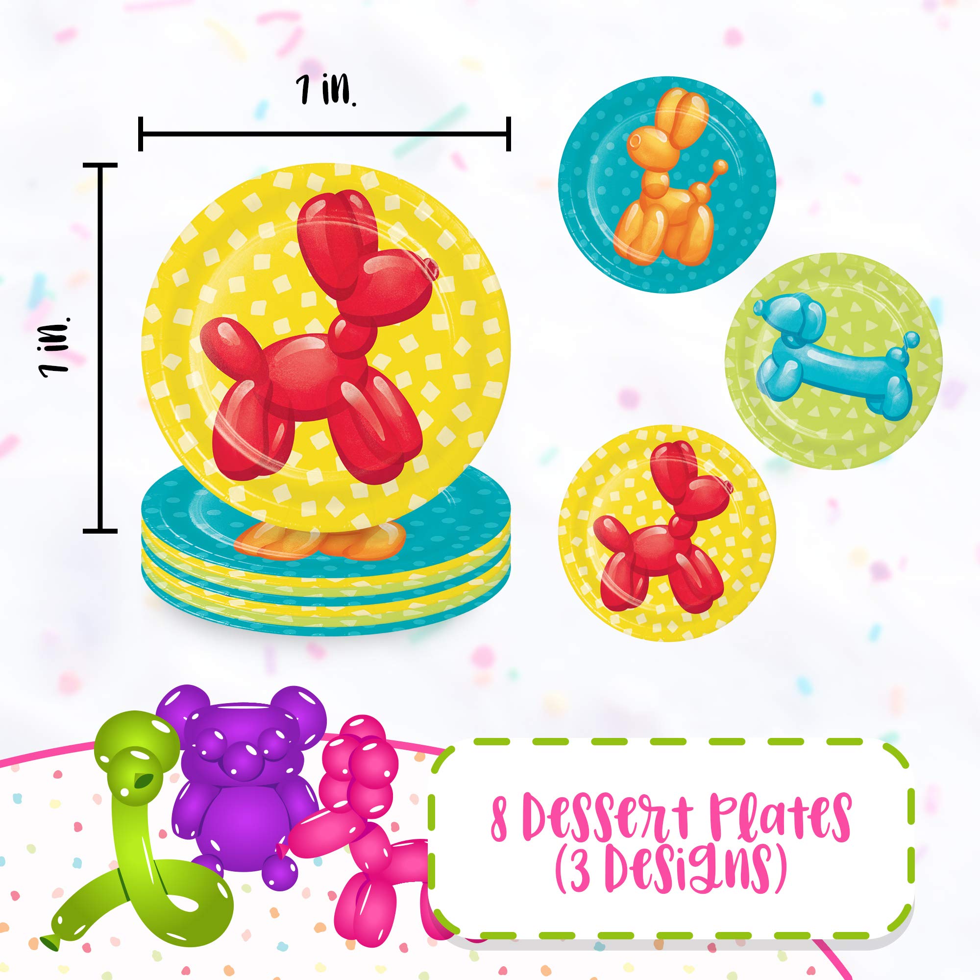 Creative Converting Balloon Animals Dinnerware Party Bundle | Luncheon & Beverage Napkins, Luncheon & Dinner Plates | Colorful Birthday Party for Kids Primary Colors