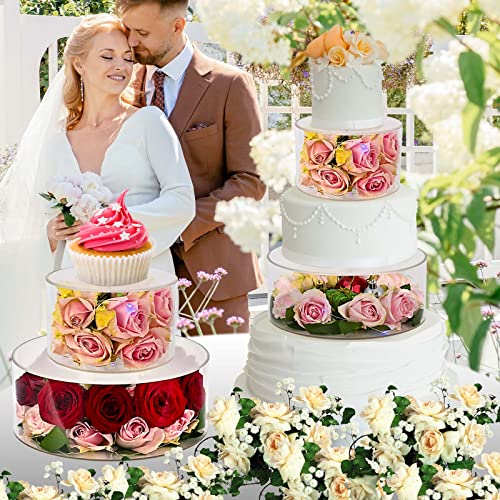 TIRYIUOU Acrylic Fillable Cake Stand 2Pcs Round Cake Riser Tier Clear Decorative Centerpiece Cake Display Boxes for Wedding Party Birthday (One 10" Dx 4" H, One 6" Dx 4" H )