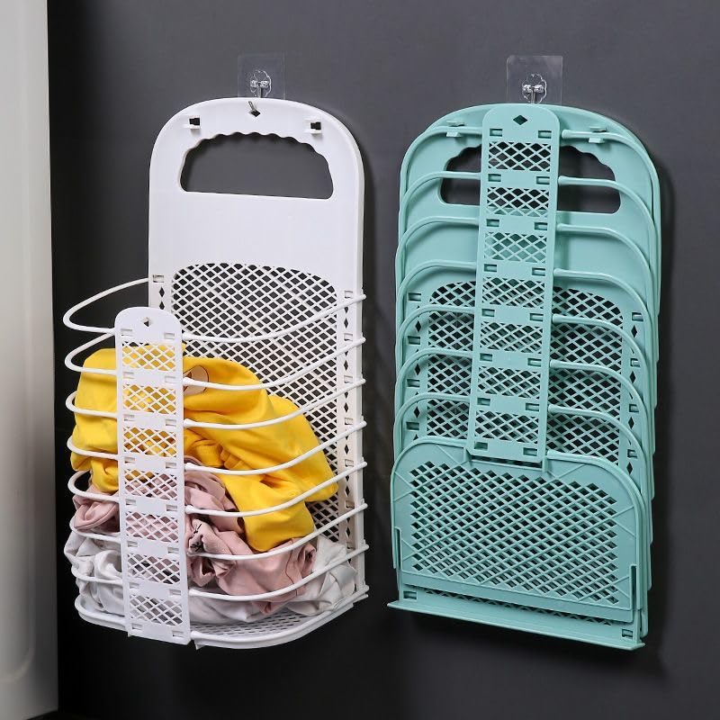 Hanging Laundry Basket - Foldable Dirty Clothes Hamper, Household Storage for Laundry, Vegetables, and Fruits (White, S)