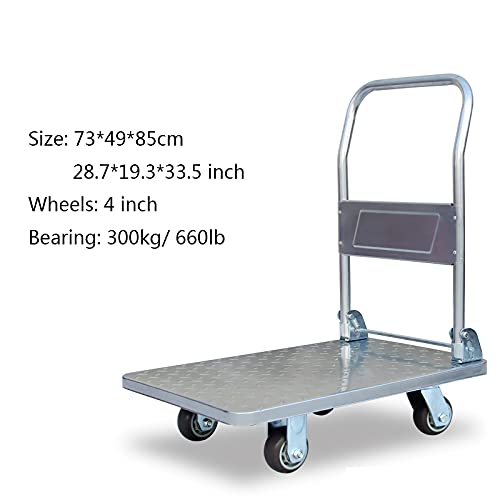 Generic Platform Hand Truck Steel Platform Truck Heavy Duty Small Flat 4-Wheel Trolley with Foldable Handle High Load Capacity for Household Daily Moving Foldable (Size : 660lbs)